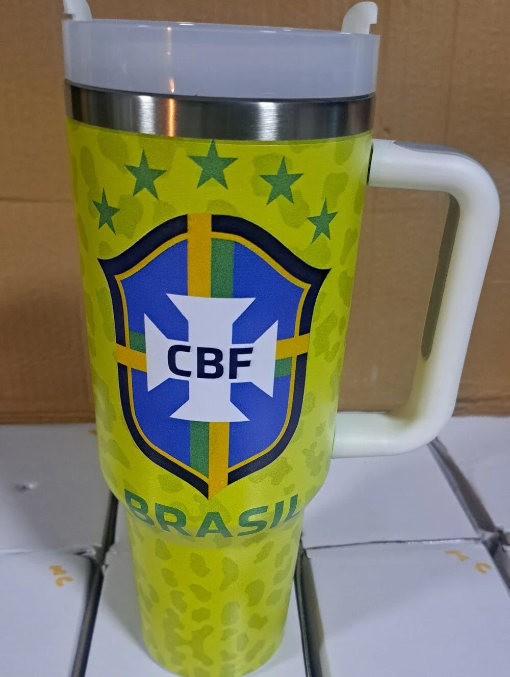 Kitchen | Brasil Cbf Travel Tumbler Neon Yellow With Blue Crest | Poshmark